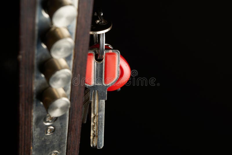 The Door Lock with the Handle and a Key. Focus on Keys Stock Photo ...