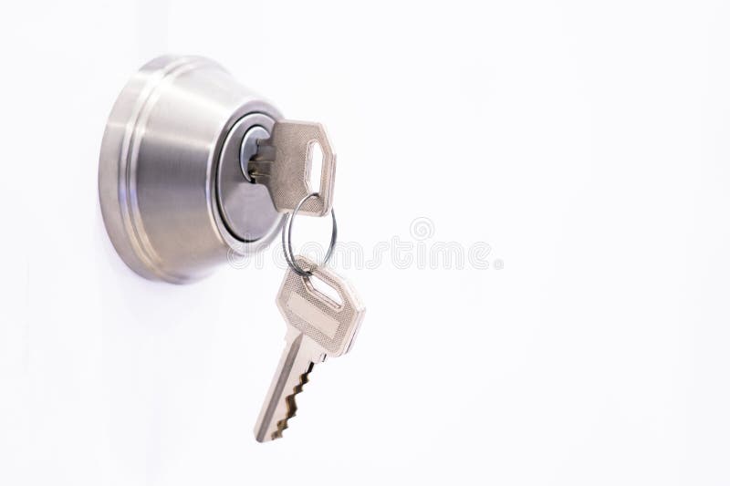 Door Lock and Key Hanging in the Lock on a White Background Stock Image ...