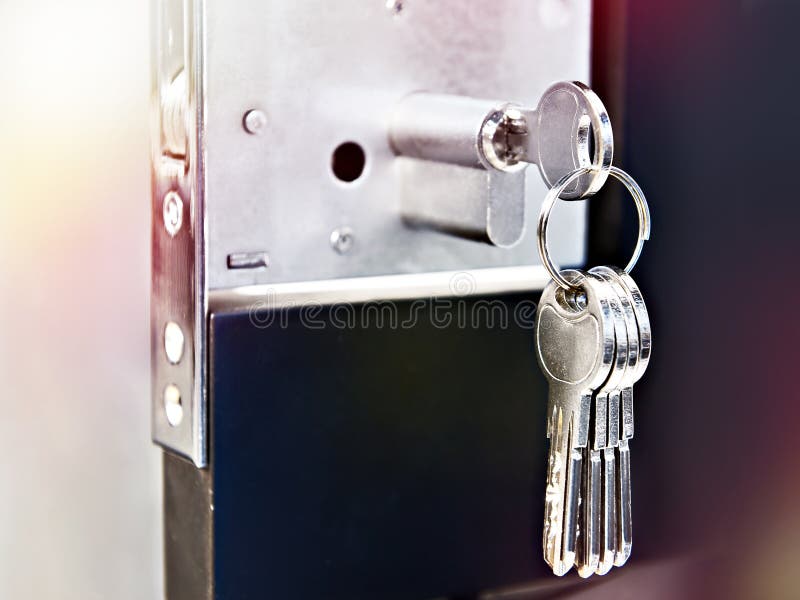 Door Lock with Keys Closeup Stock Photo - Image of privacy, home: 227178642