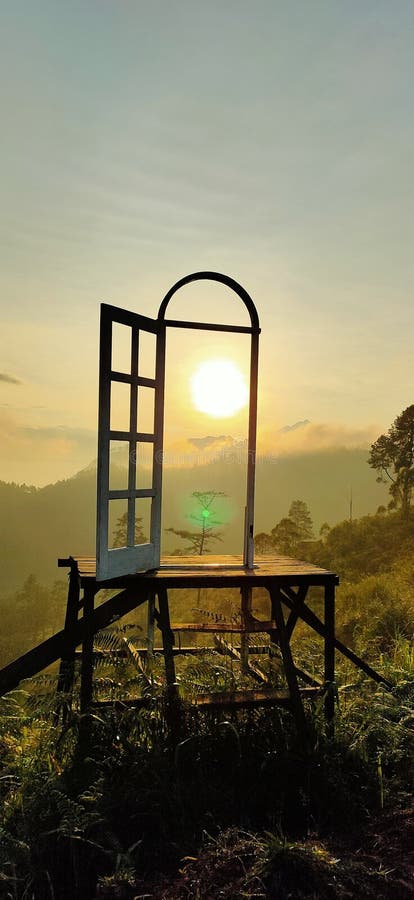 A Door on a Mountain with the Sun Rising Stock Photo - Image of ...