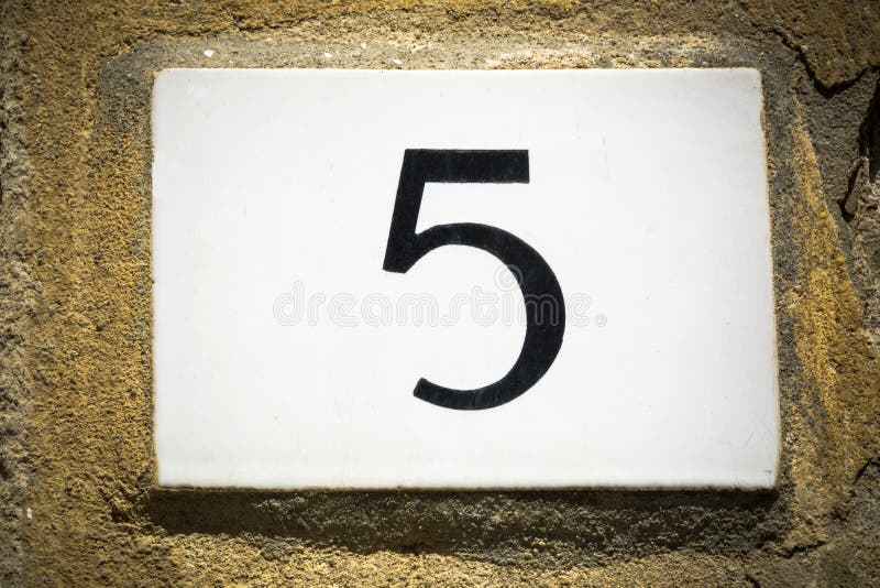Door Number Five Sign on Weathered Wall Stock Image - Image of number ...
