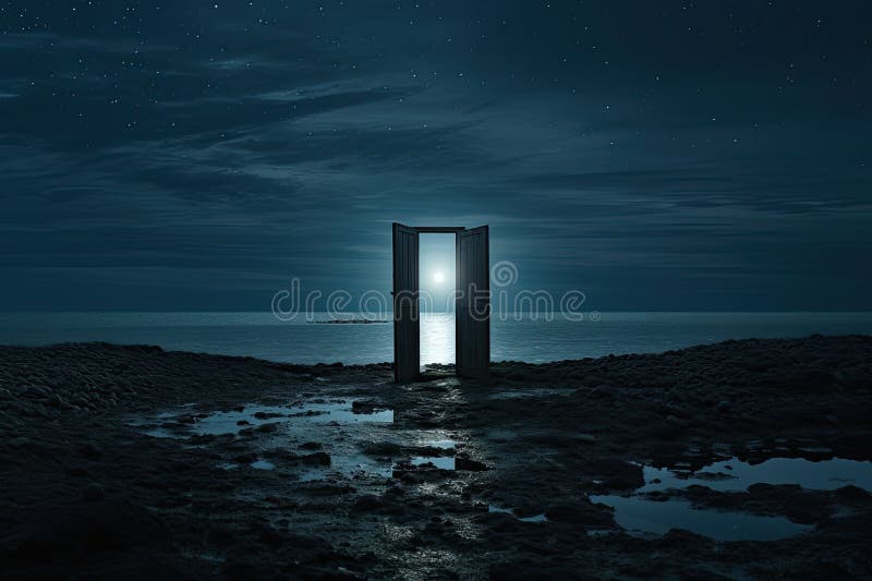 A Door on the Ocean through Which the Light is Visible Stock ...