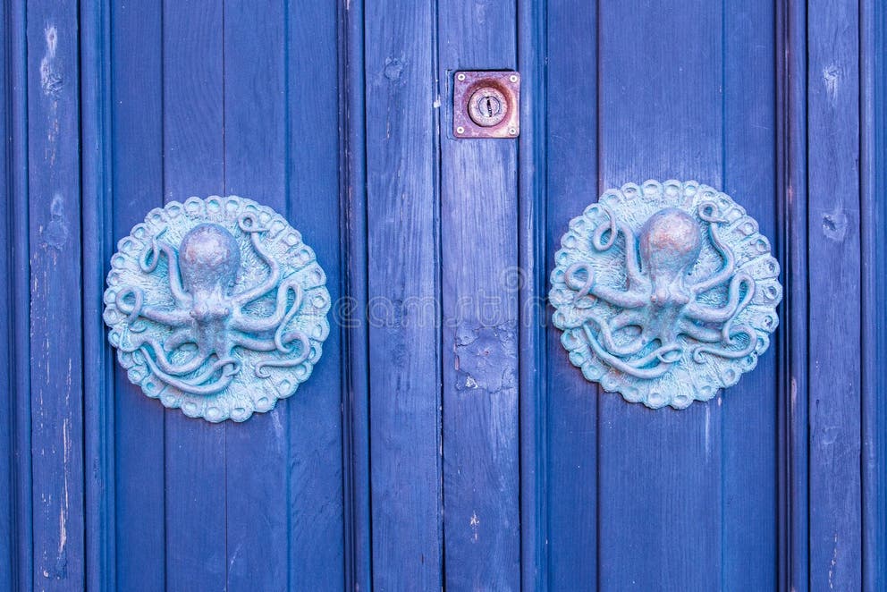 Door with octopus stock image. Image of brass, lock, shaped - 67762871