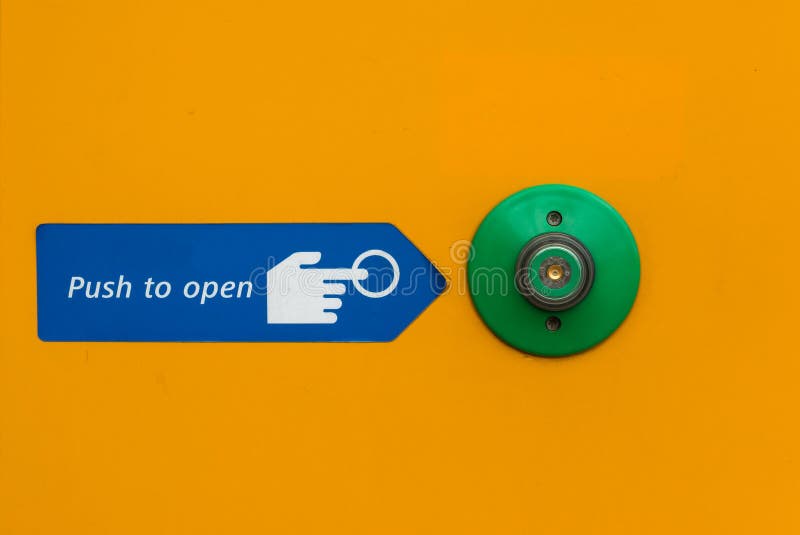 Door Open Push Button in Green Stock Photo - Image of blue, diagram ...