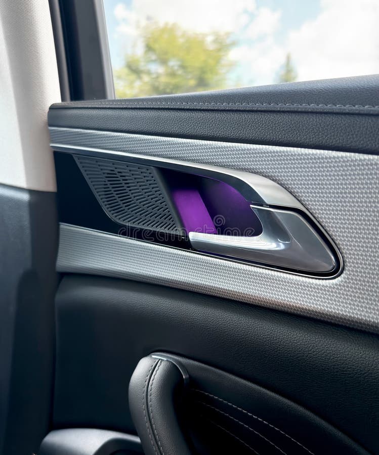 Door Opening Handle with Backlight, Inside the Car Interior. Details of ...