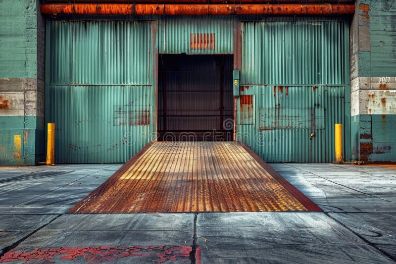 A Door Opening in an Industrial Building Setting with Metal and ...