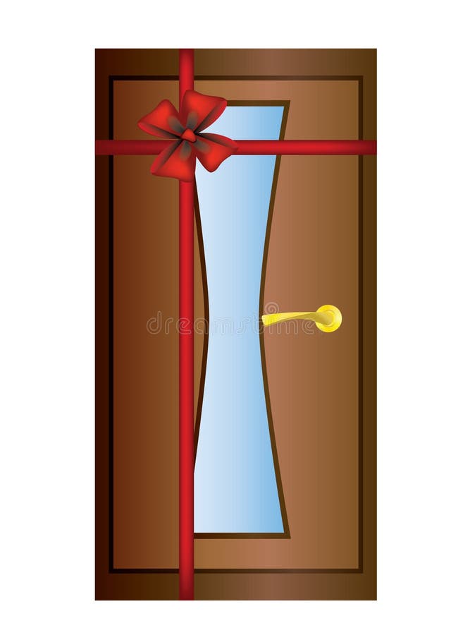 Door with a red ribbon. stock vector. Illustration of isolated - 17808866