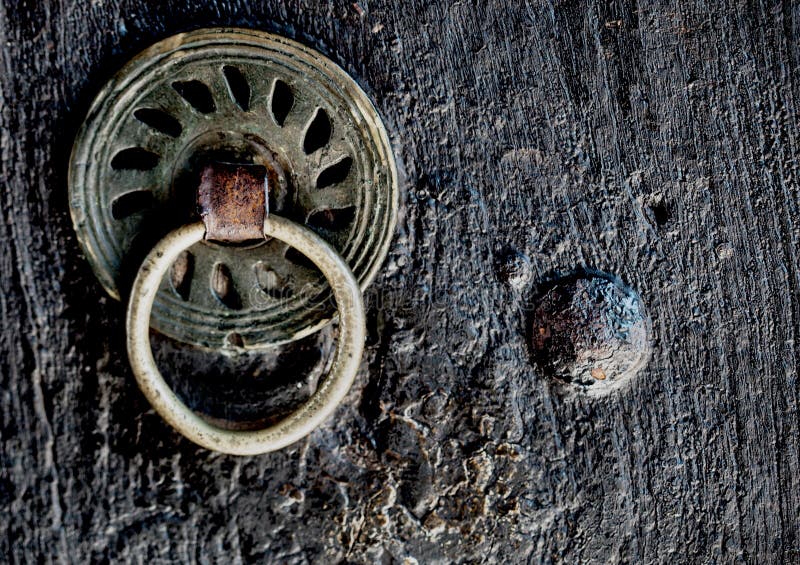 Old Door Ring on a Wood Door Stock Photo - Image of exit, keylock: 26628574