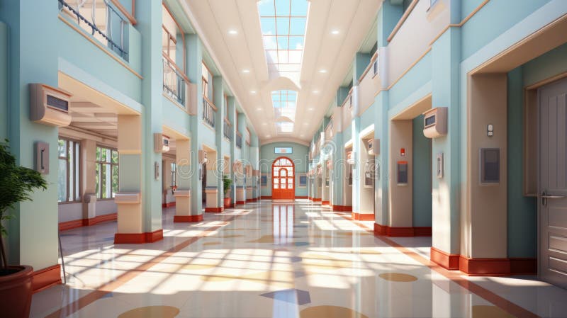 Door Rooms in Dorm and Windows at the End Stock Illustration ...