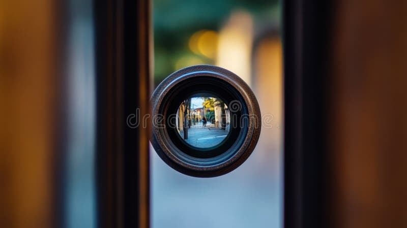 Door Scope a Circular Window with a Reflection of a Street Scene Stock ...
