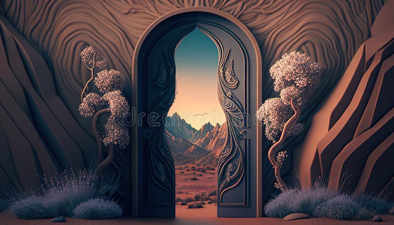 Door with Surreal Landscape, Digital Art Illustration, Generative AI ...