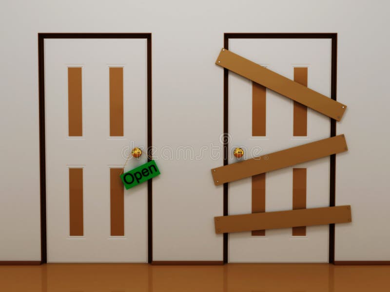 Door with Tag Open and Boarded Door Stock Illustration - Illustration ...