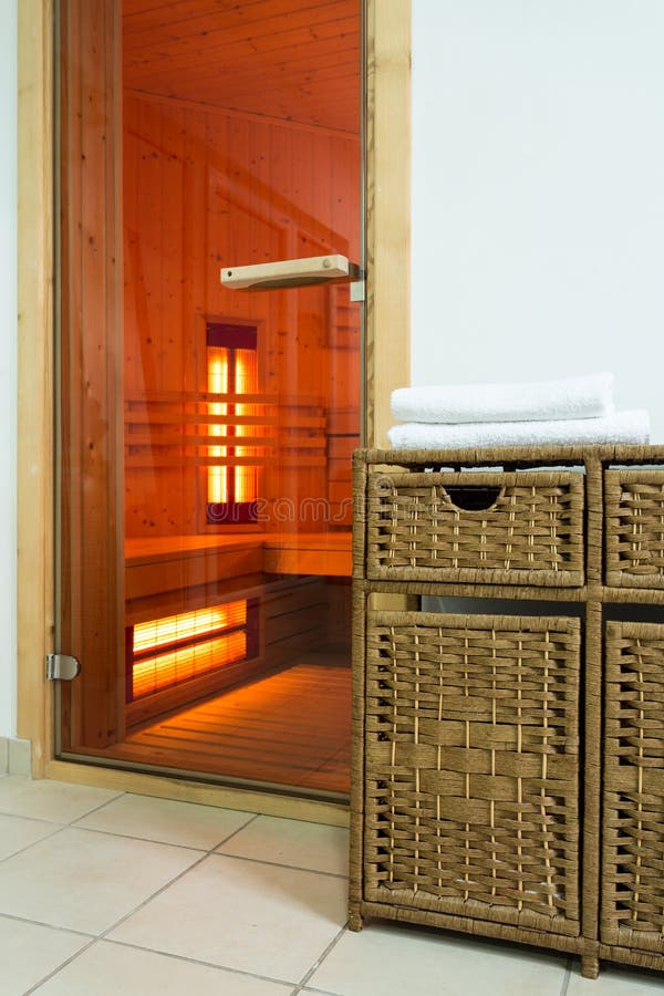 Door to modern sauna stock image. Image of door, relaxation - 56810637