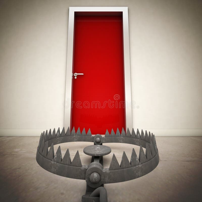 Line of Workers with One Falling into a Trap Door Stock Illustration ...