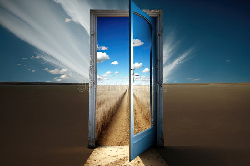 Door, with View of Endless Fields and Clear Blue Sky, Leading To Heaven ...