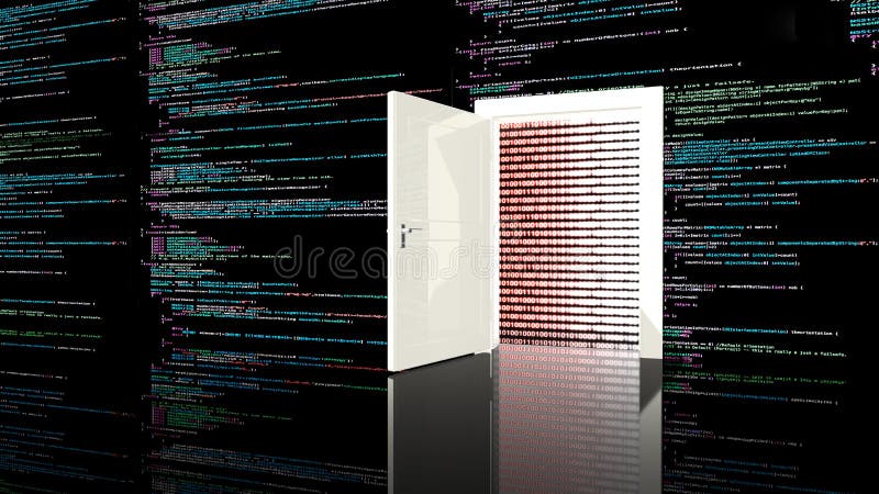 Door in a Wall in a Black Room Painted with Computer Code Stock ...
