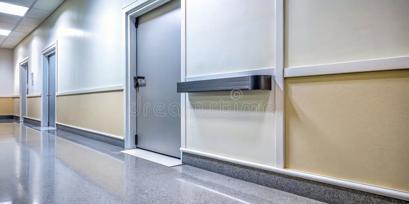 At the Door on the Wall of the Corridor Installed Plastic Bumper ...