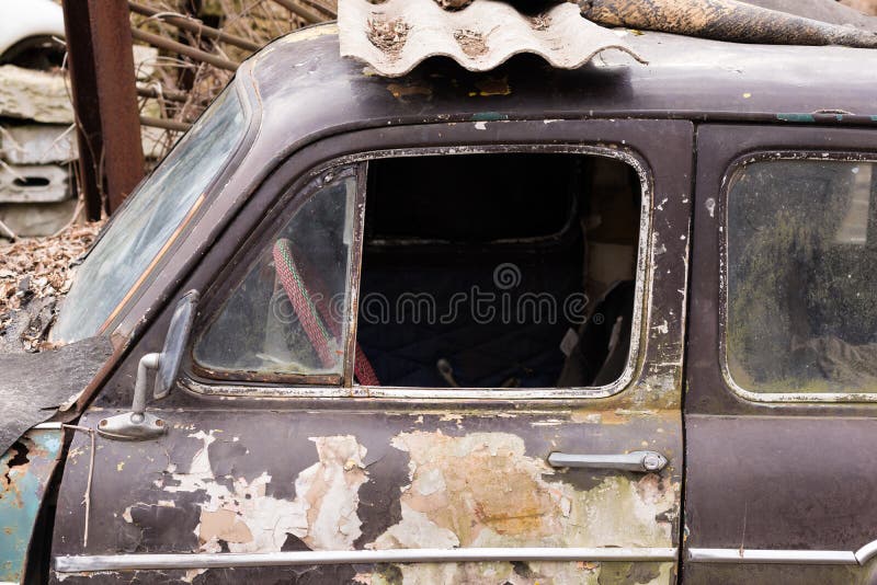 The Door with the Window Open a Very Old Car. Stock Image - Image of ...