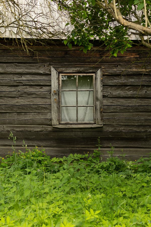 Door and Window on the Wall of a Wooden and Stone House Stock Image ...