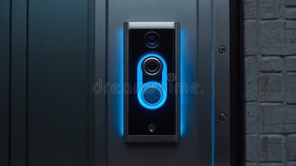 A Doorbell that Features a Bright Blue Light Indicator on it Stock ...