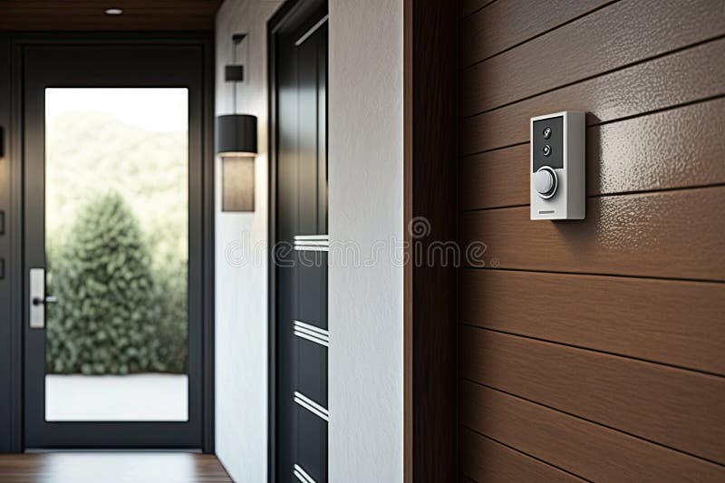 Doorbell, with View of Front Door, in Sleek and Modern House Stock ...