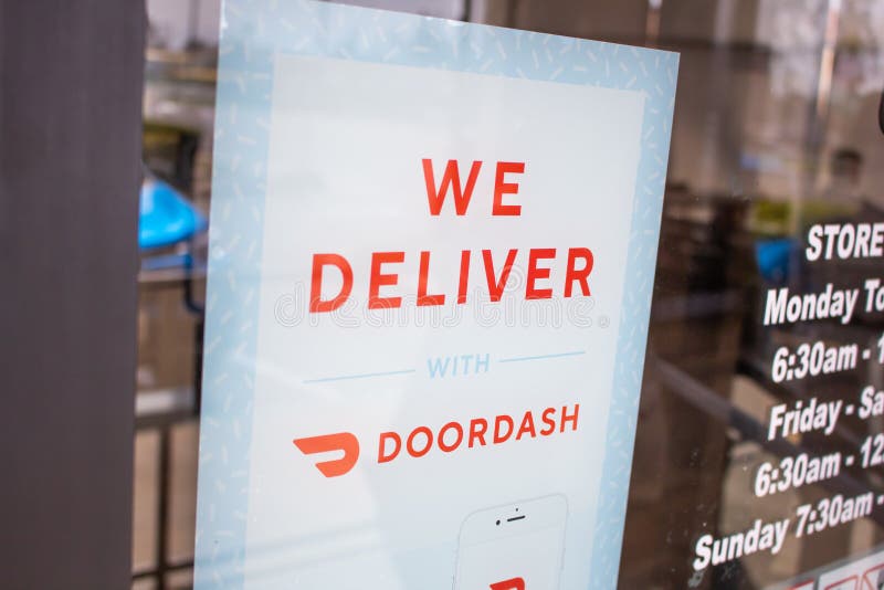 DoorDash sign in window editorial stock photo. Image of jobs - 158163108
