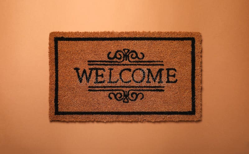Doormat with Word Welcome on Grey Background, Top View Stock Photo ...