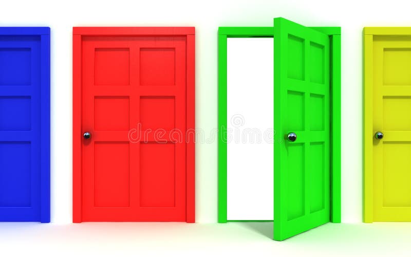 Four colored open door stock illustration. Illustration of interior ...