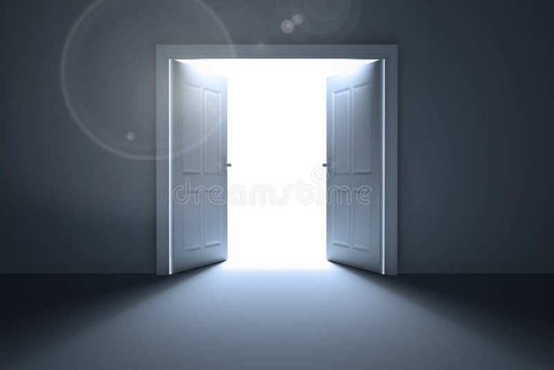 Doors Opening Revealing Light Stock Illustration - Illustration of dark ...