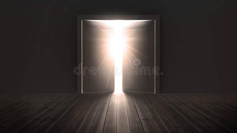 Doors Opening To Show a Bright Light Stock Illustration - Illustration ...