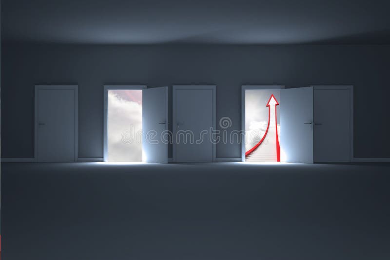 Doors Opening To Show Red Arrow and Sky Stock Illustration ...