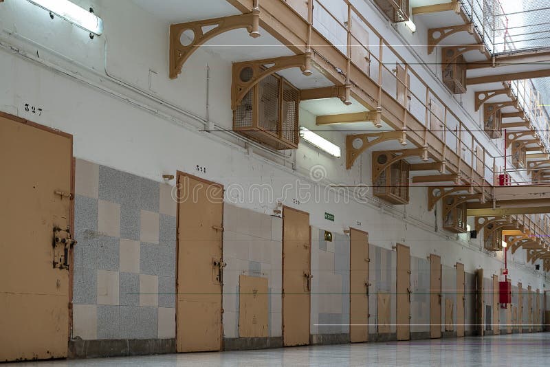 Prison Corridor with Prison Cells Stock Photo - Image of lock, freedom ...