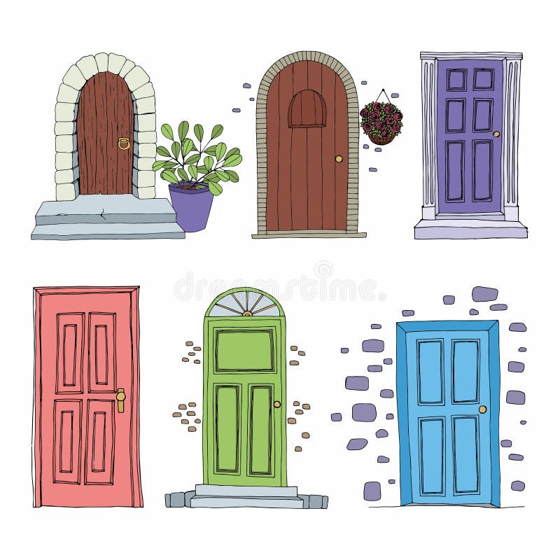 Doors. Set of Vector Decorative Illustrations Stock Vector ...