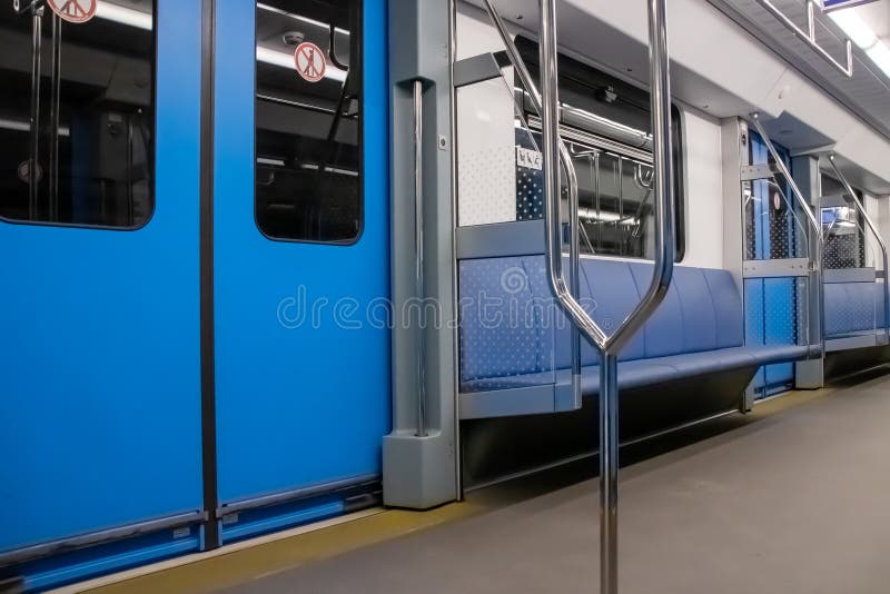 The Doors in the Subway Car are Blue Stock Image - Image of business ...