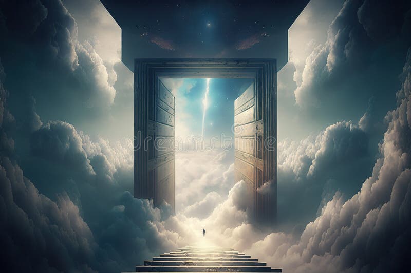 Doors to heaven stock illustration. Illustration of sunset - 271964803