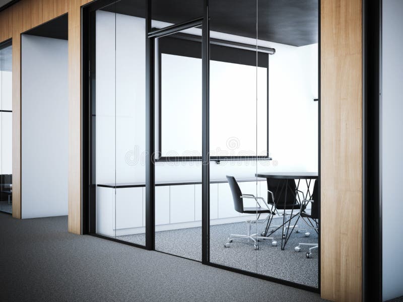 Doors To the Meeting Room in Office Interior. 3d Rendering Stock ...