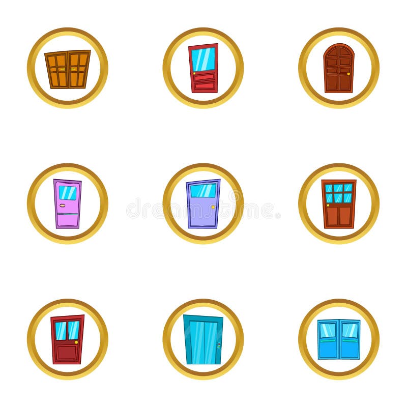 Doorway Icons Set, Flat Style Stock Vector - Illustration of exterior ...
