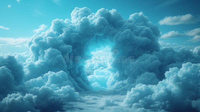 The Doorway Opens in the Blue Clouds. AI Generated. Stock Illustration ...