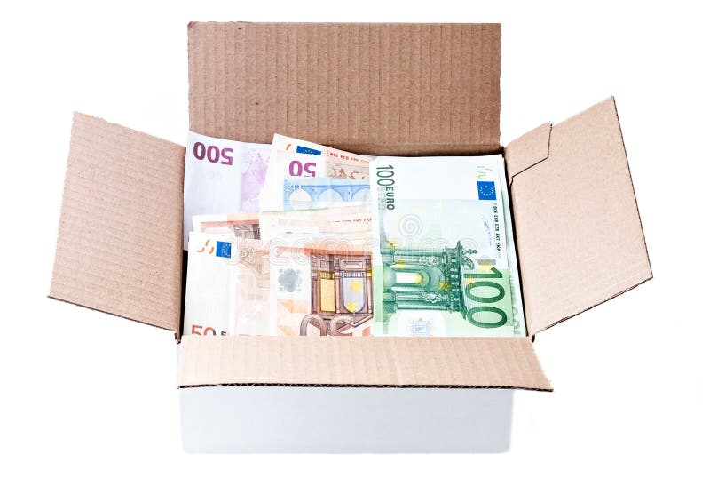 Doos met geld stock afbeelding. Image of bankbiljet, bank - 35400381