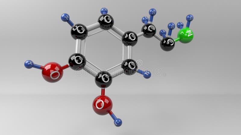 Dopamine 3D Molecule Illustration. Stock Illustration - Illustration of ...