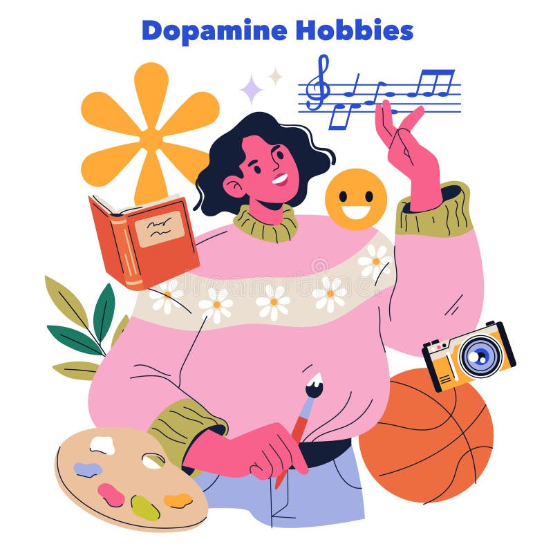 Dopamine Hobbies. Flat Vector Illustration Stock Illustration ...