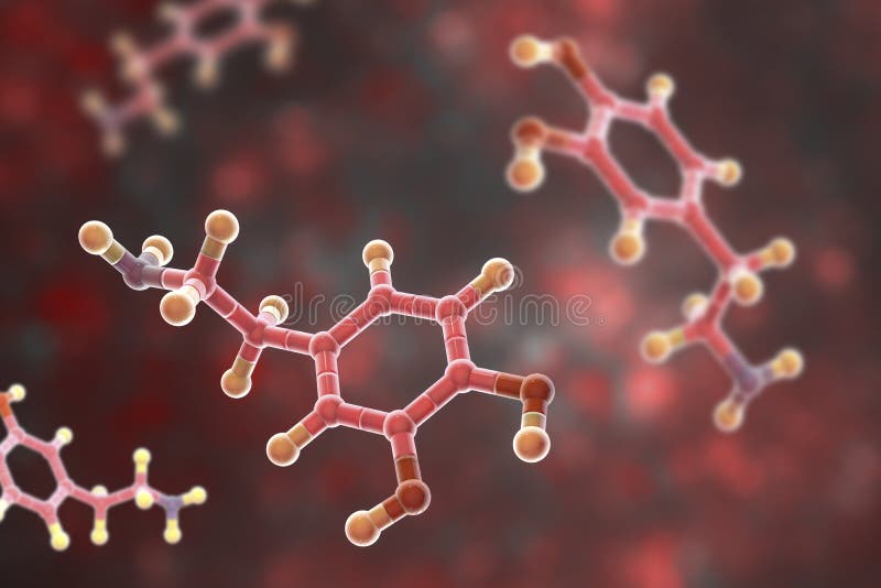 Dopamine Molecule, 3D Illustration Stock Illustration - Illustration of ...