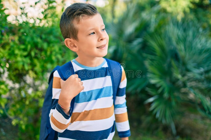 Dorable Caucasian Student Boy Smiling Happy Standing at the Park Stock ...