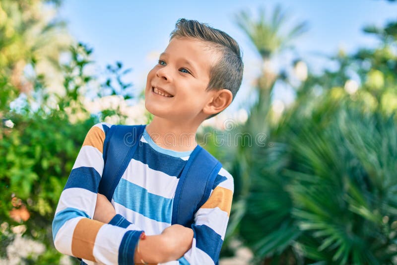 Dorable Caucasian Student Boy Smiling Happy Standing at the Park Stock ...