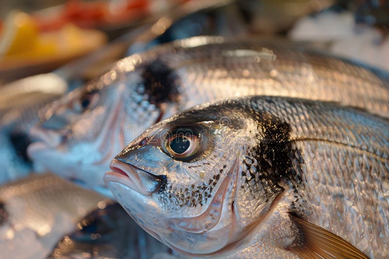 Dorada Fish on Ice in Fish Market with Copy Space for Text Stock ...