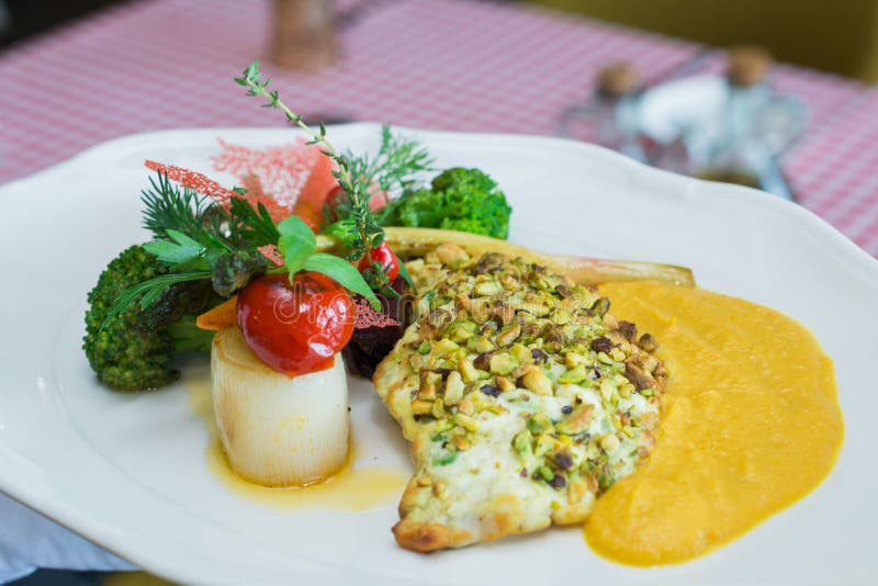 Dorado Fillet from an Italian Chef in the Restaurant Stock Photo ...