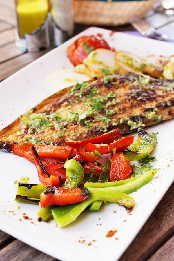 Dorado Fish Fillet with Vegetables Stock Photo - Image of seafood ...