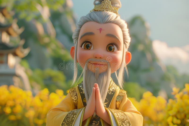 Dorama Cartoon. Charming Image of a Wise Old Man with a Kind Face ...