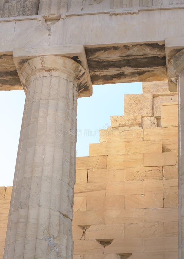 Doric Column in Front of Part of the Wall in Athens Stock Photo - Image ...