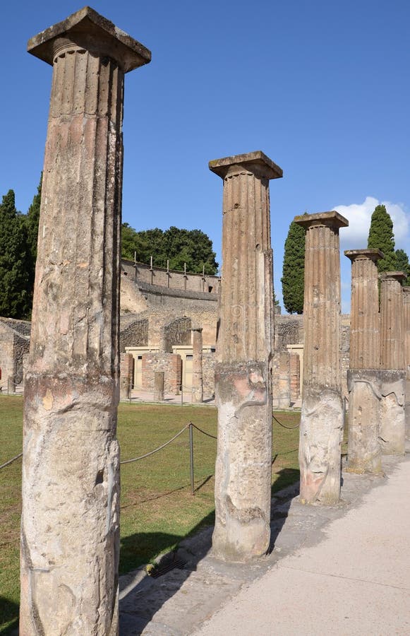 Doric Columns in the Gladiator Barracks, Pompeii Stock Photo - Image of ...